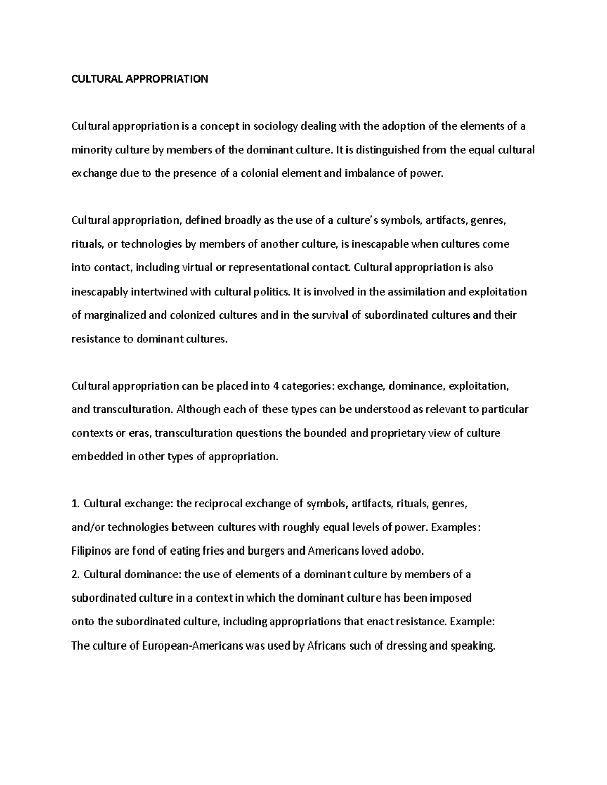 Minor 16 - CULTURAL APPROPRIATION Cultural appropriation is a concept ...