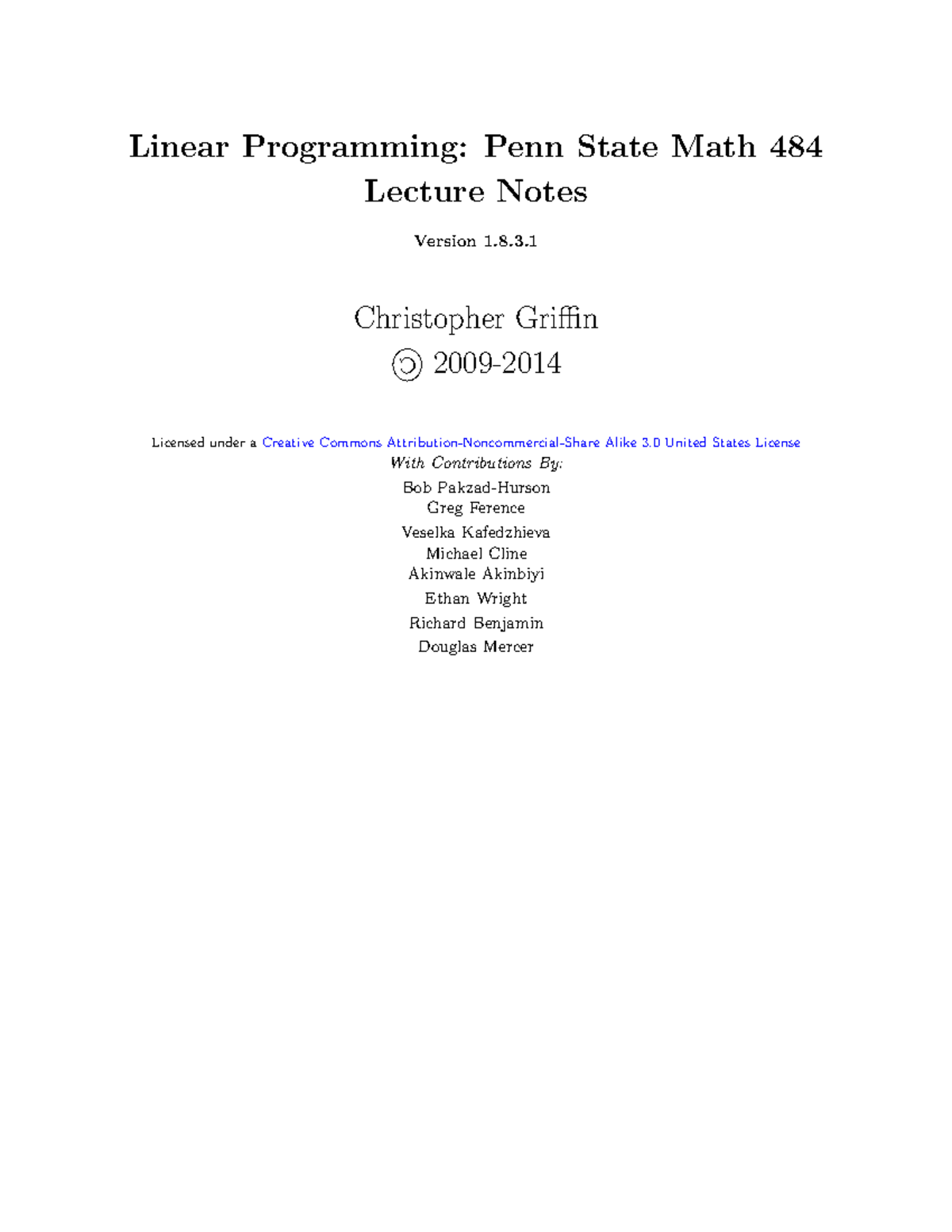 Math484 V1 Bsc Semester 5 Lpp Notes Linear Programming Penn State