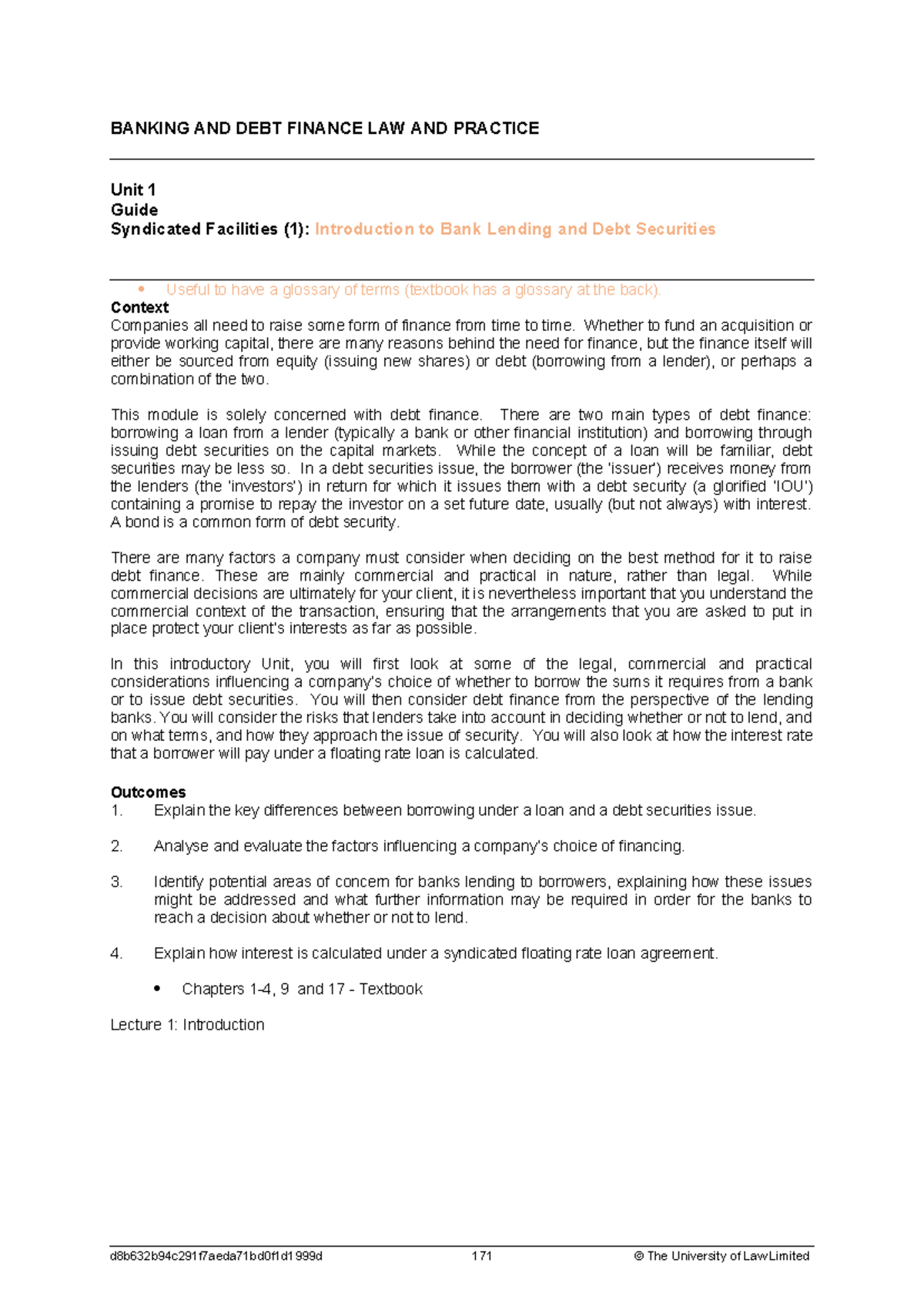 Workshop 1 - Syndicated Facilities (1)- Introduction to Bank Lending ...