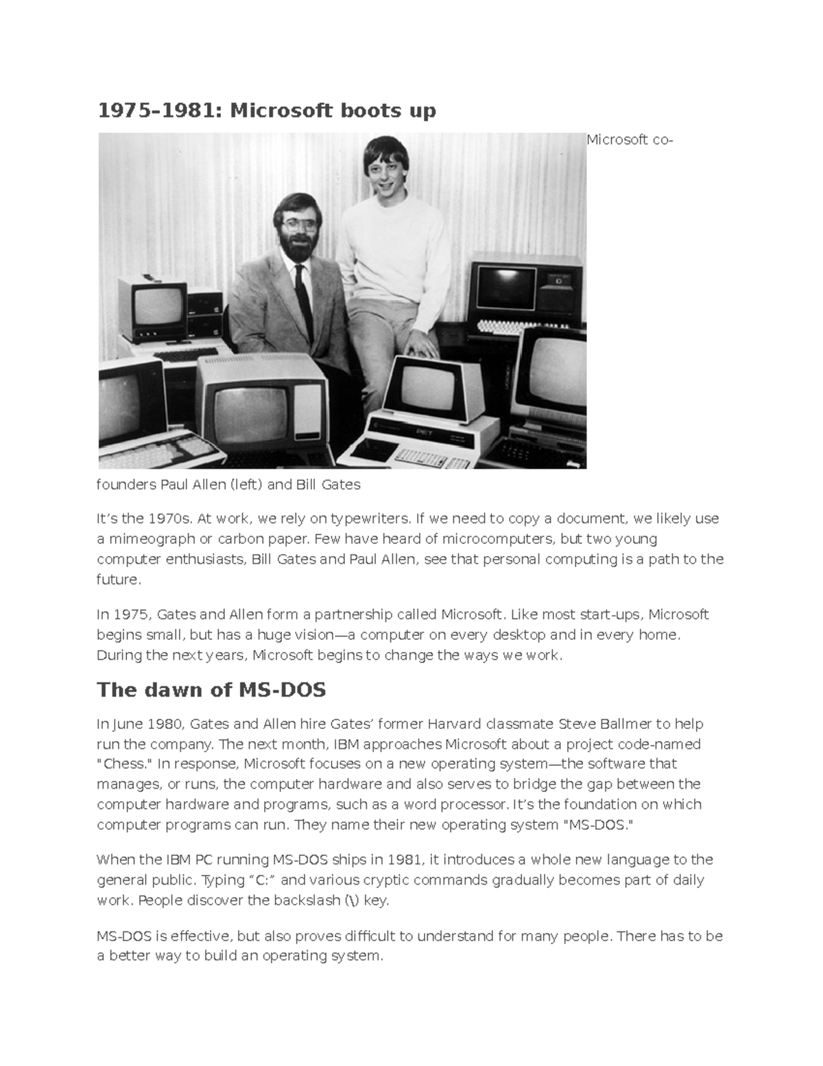 History of windows - 1975–1981: Microsoft boots up Microsoft co ...
