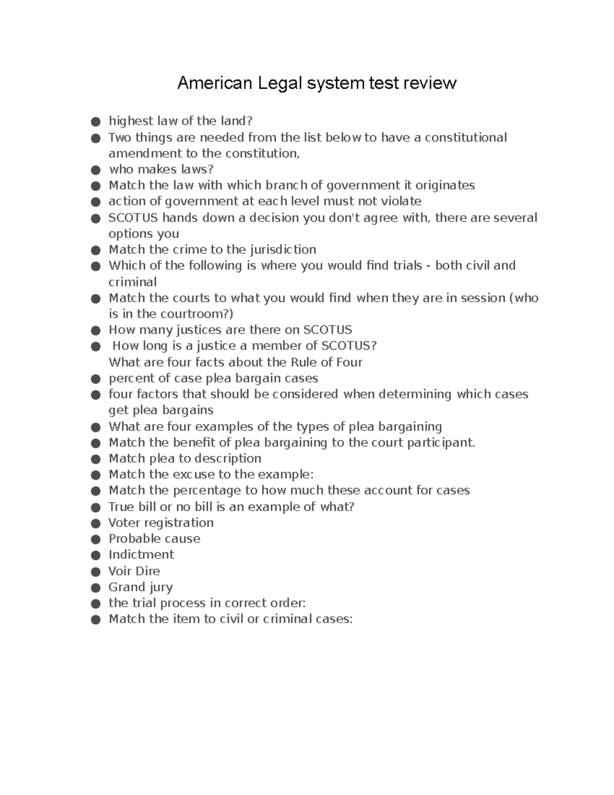 American Legal System Review-2 - American Legal system test review highest law of the land? Two ...