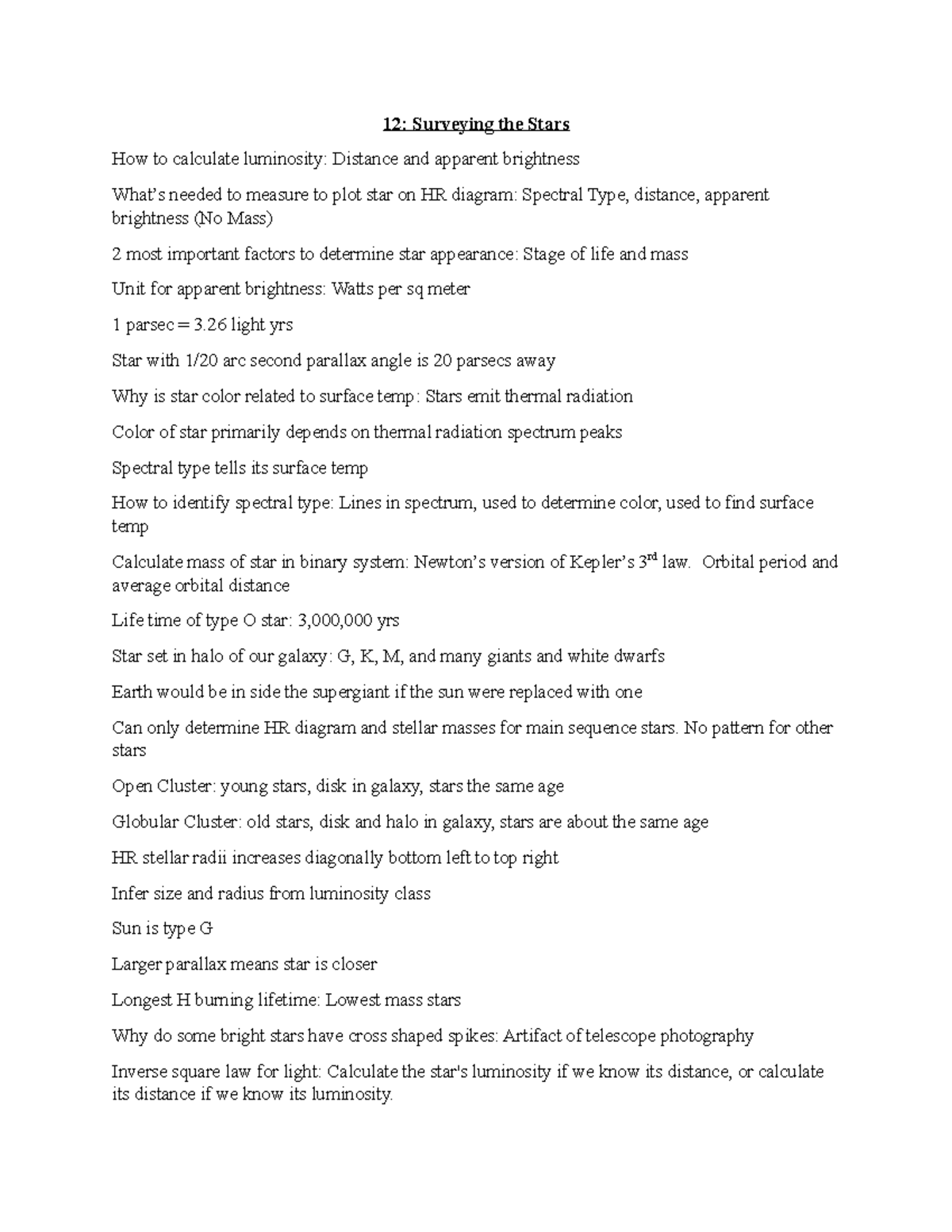 Notes Final - 12: Surveying the Stars How to calculate luminosity ...
