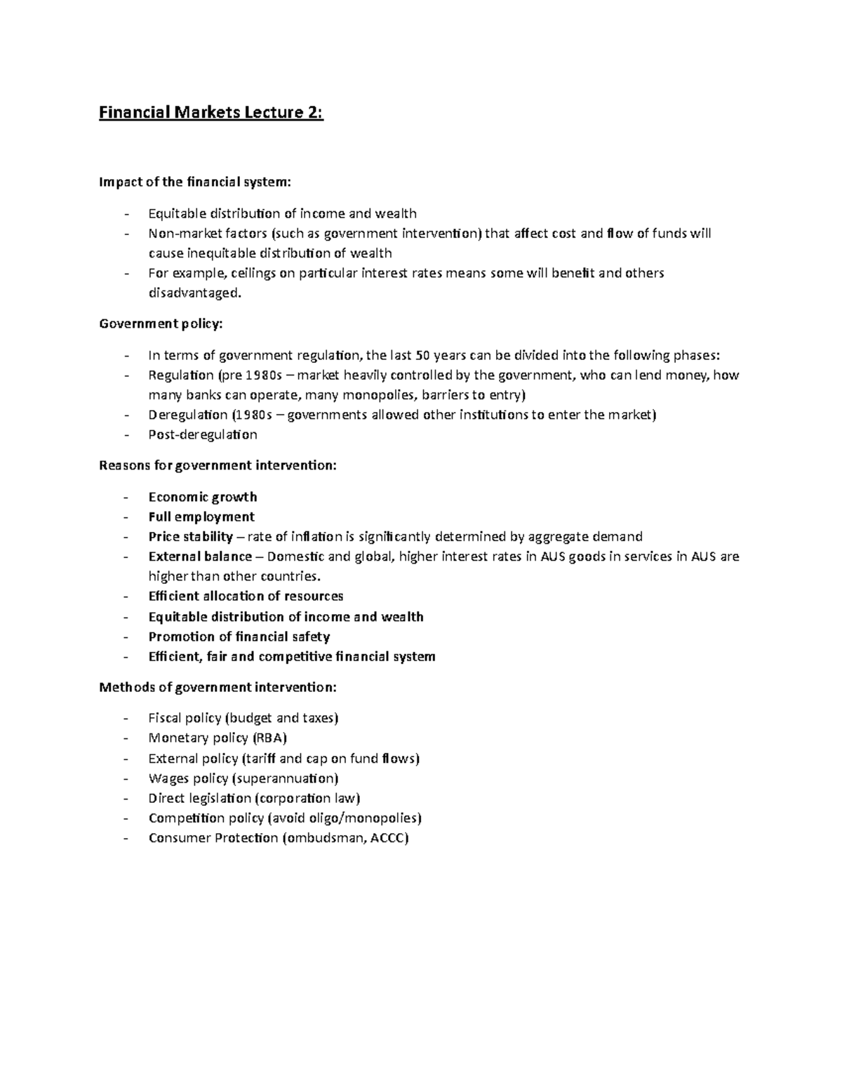 Financial Markets Lecture 2 Week 2 - Financial Markets Lecture 2 ...
