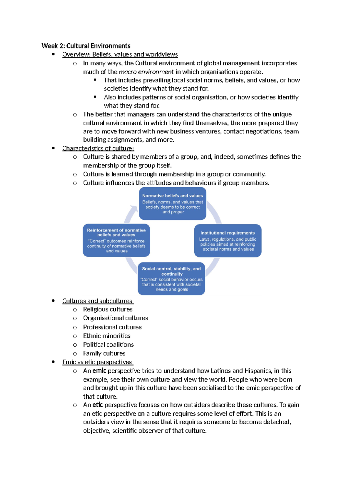 Week 2- Cultural Environments - That includes prevailing local social ...