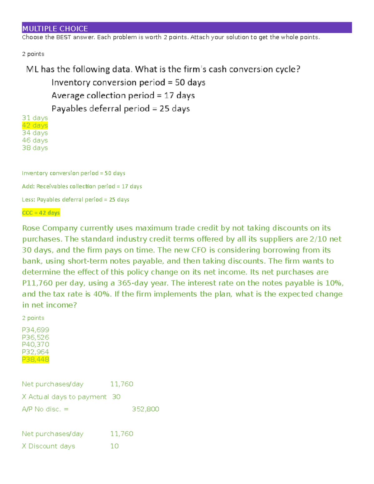 Multiple Choice FA2 Finman Finals Multiple Choice FA2 Finman Finals ...