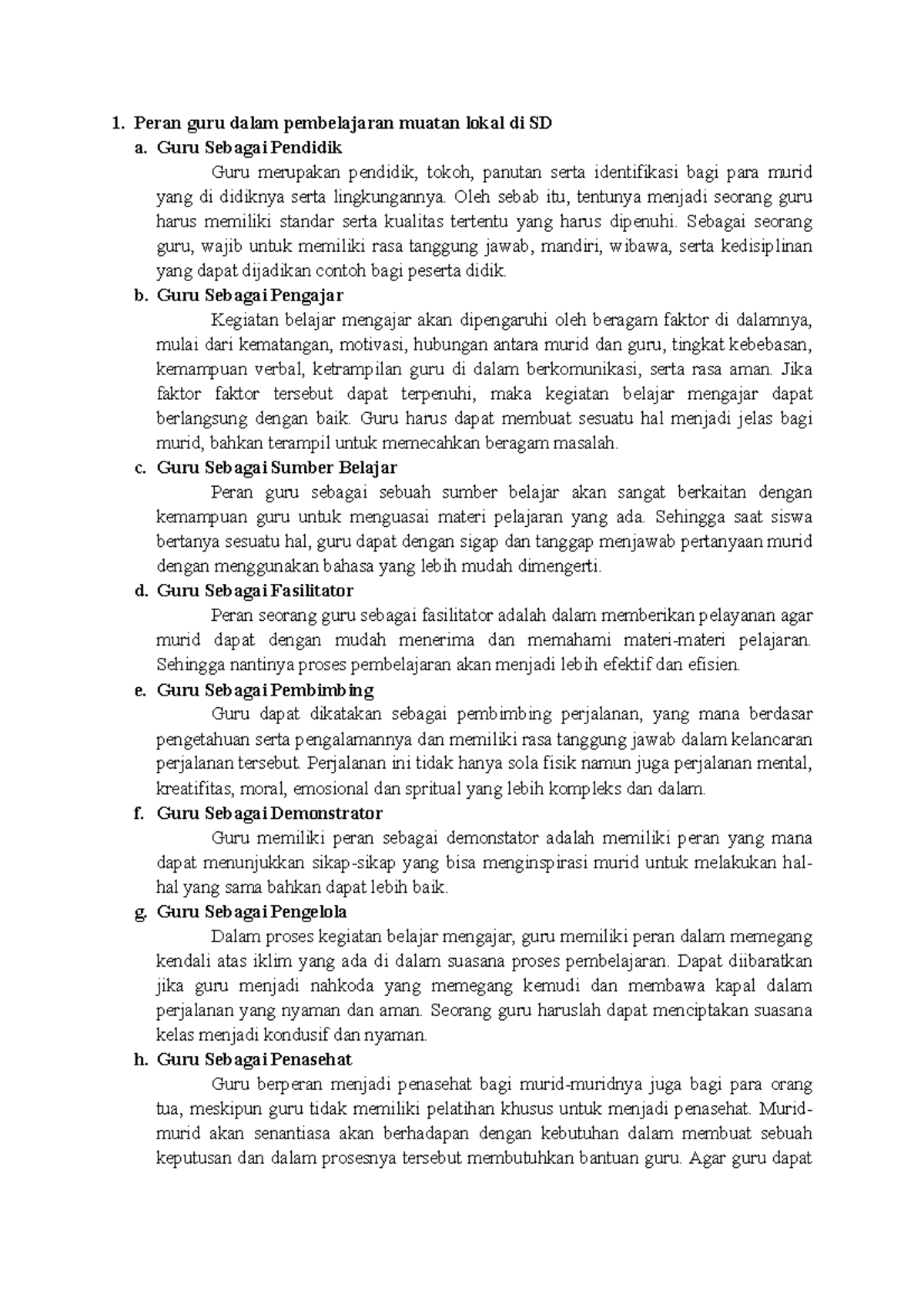 Peran Guru dalam Pebelajaran Muatan Lokal di SD - Peran guru dalam ...