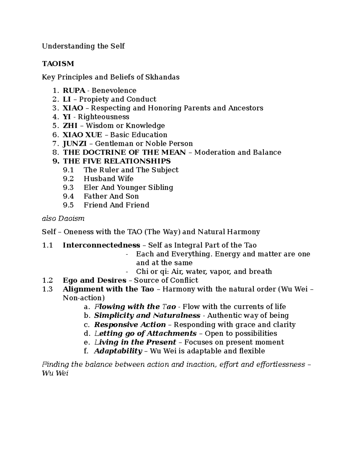 UTS - Eastern Philosophy - Taoism - Understanding the Self TAOISM Key ...