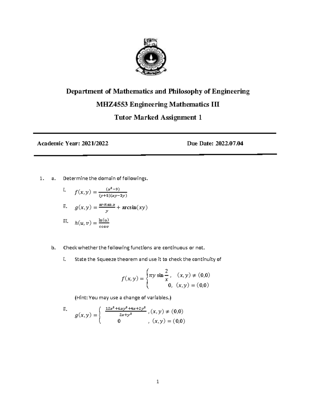 MHZ4553- TMA 01 - Assignment 01 of the year 2020-2021 - Department of ...