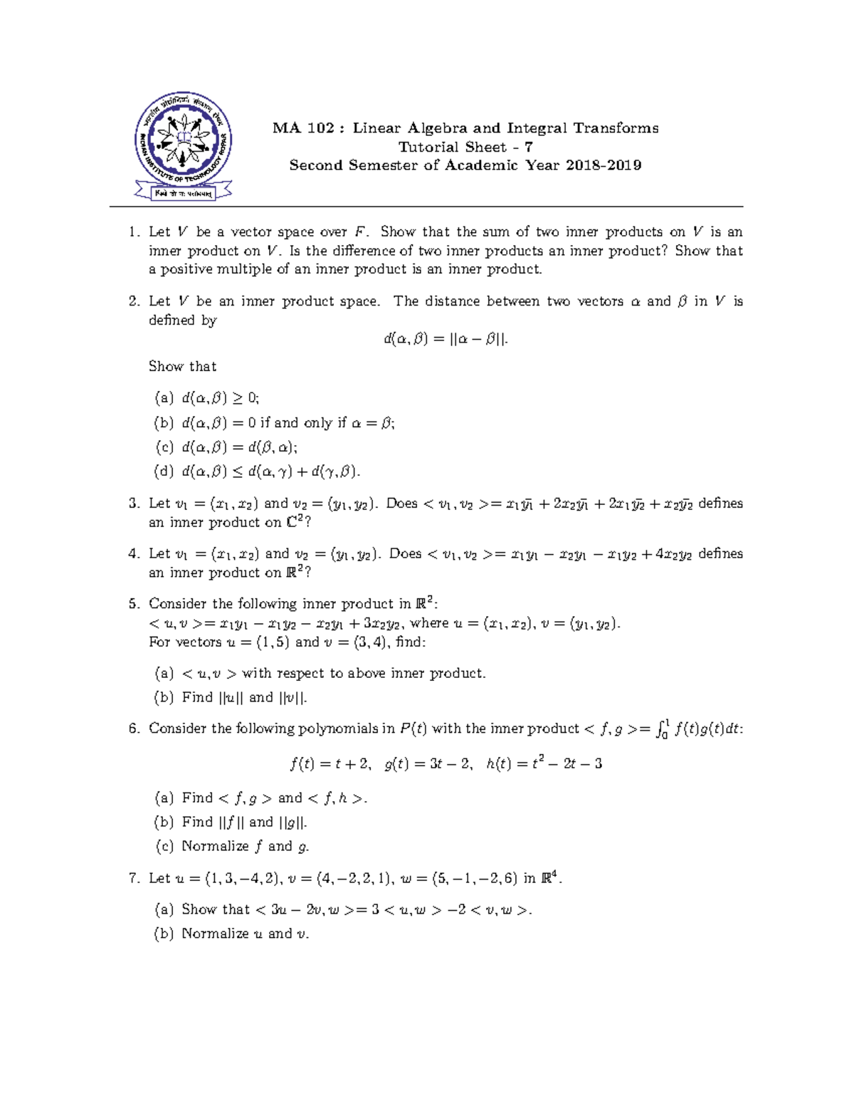 MA102-Tutorial sheet 7 - MA 102 : Linear Algebra and Integral ...