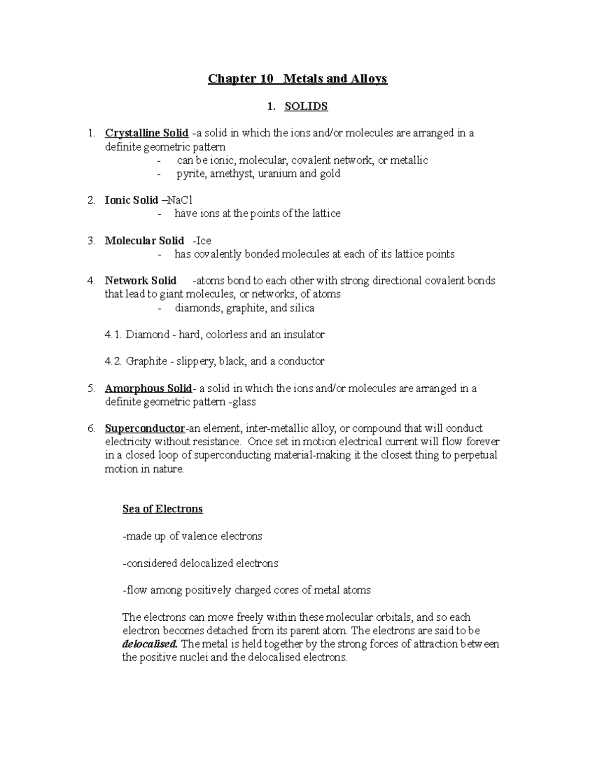 8 - Ch 10 - Metals and Alloys - Chapter 10 Metals and Alloys 1. SOLIDS ...