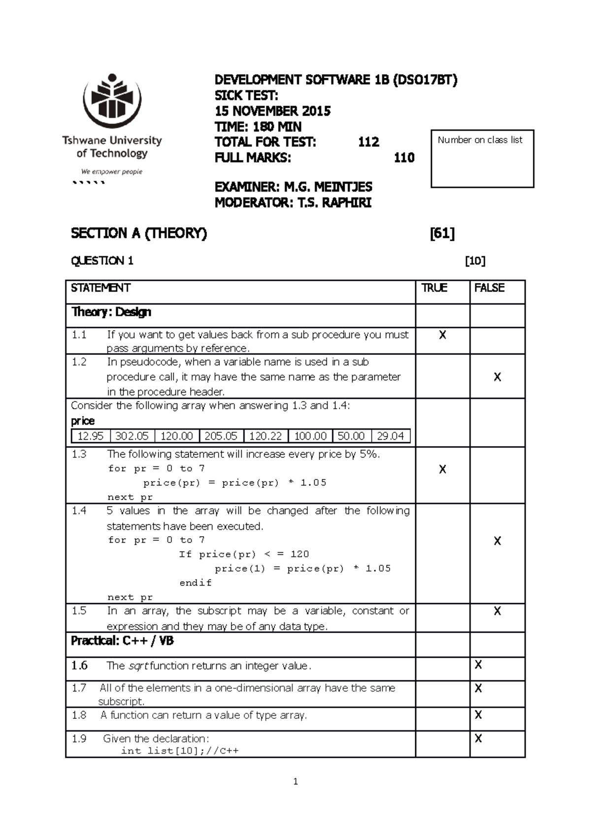 DSO17BT-Sick Test-2016-2 Memo - DEVELOPMENT SOFTWARE 1 B (DSO17BT) SICK ...