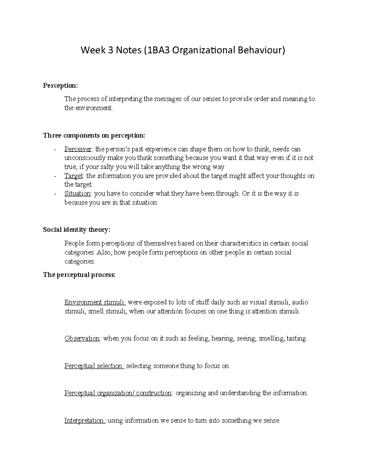 Week 3 Notes (1BA3 Organizational Behaviour) - Week 3 Notes (1BA3 ...