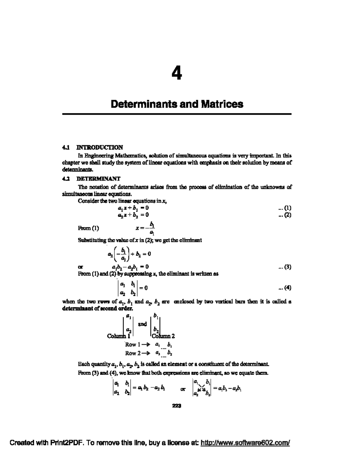Determinant and Matrices - Design and analysis of algorithm - Studocu