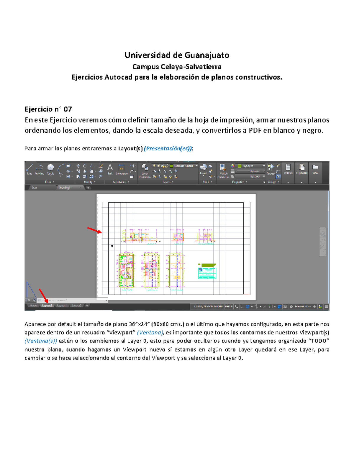 Ejercicio 7 DT Armar planos Layout, viewports, PDF[1126] - Universidad de Guanajuato Campus ...