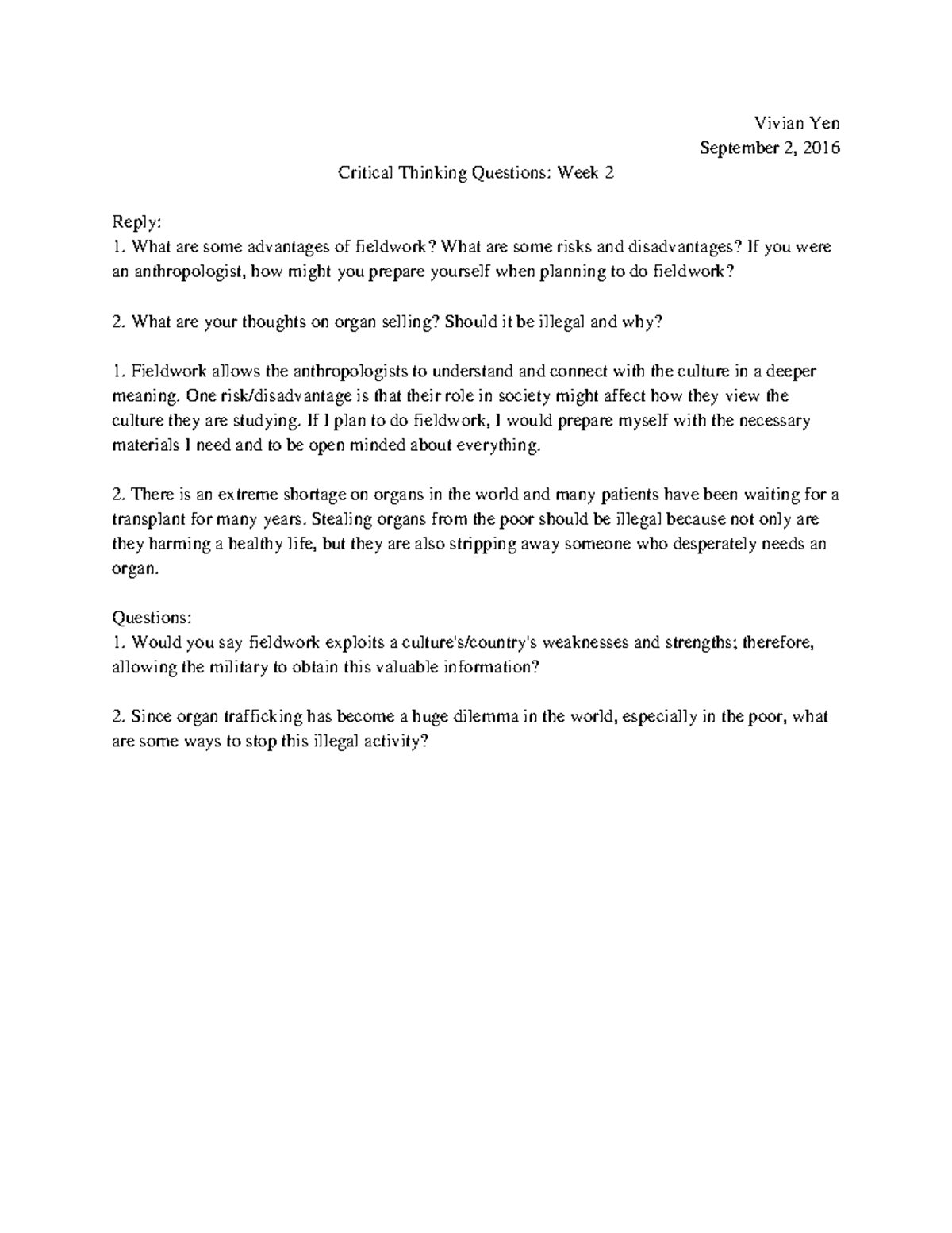 Critical Thinking Questions Week 2 - Vivian Yen September 2, 2016 ...