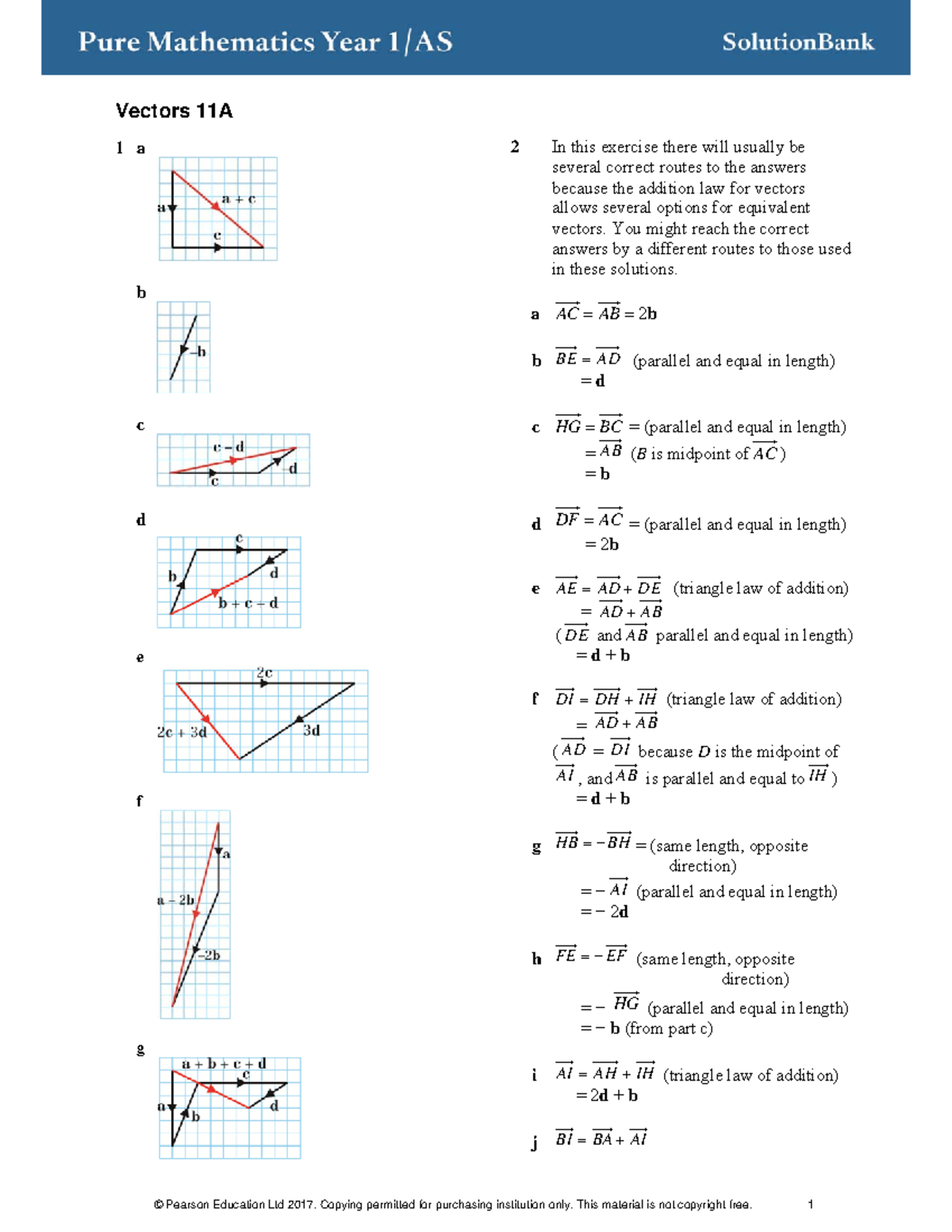 Alevelsb p1 ex11a - Answers - Vectors 11A 1 a b c d e f g 2 In this ...