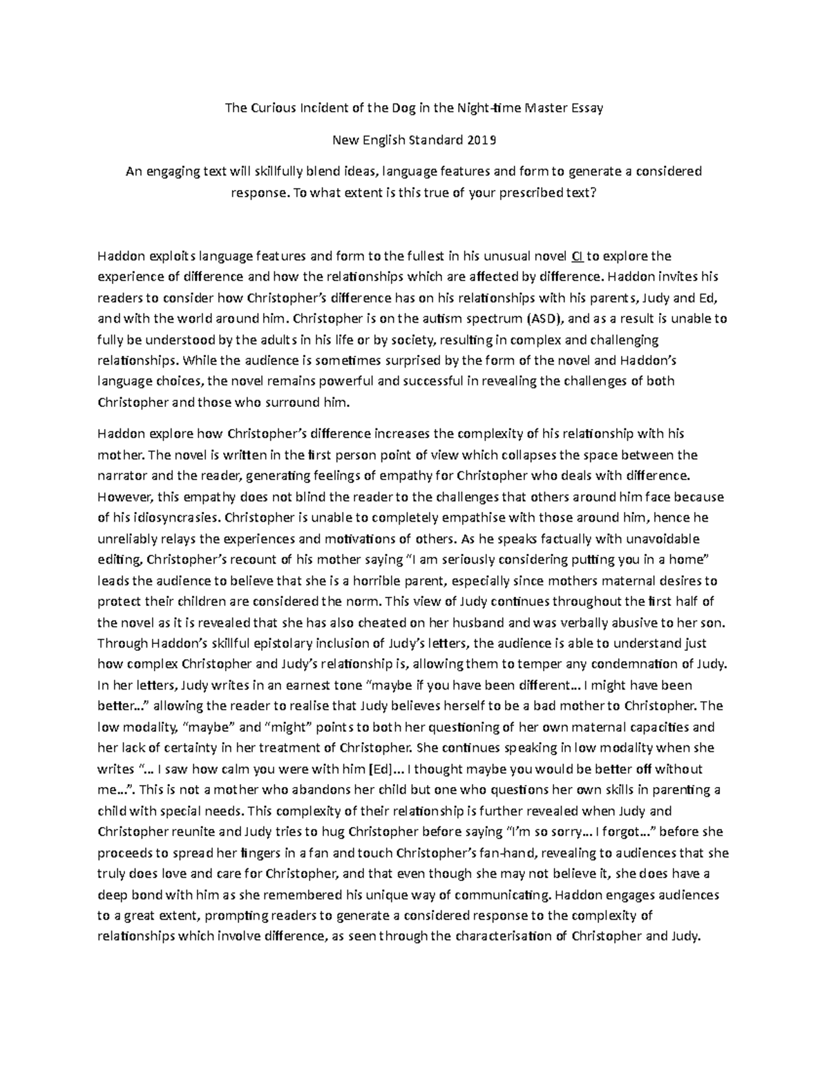 2020 ES Curious Incident of the Dog in the Night time Essay - The ...