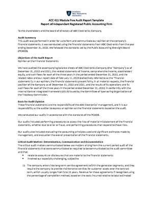 ACC 411 Project One Engagement Letter Template - Studocu
