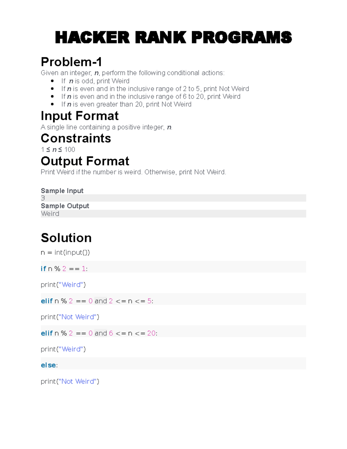 Hacker Rank Programs Solutions Hacker Rank Programs Problem Given An Integer N Perform