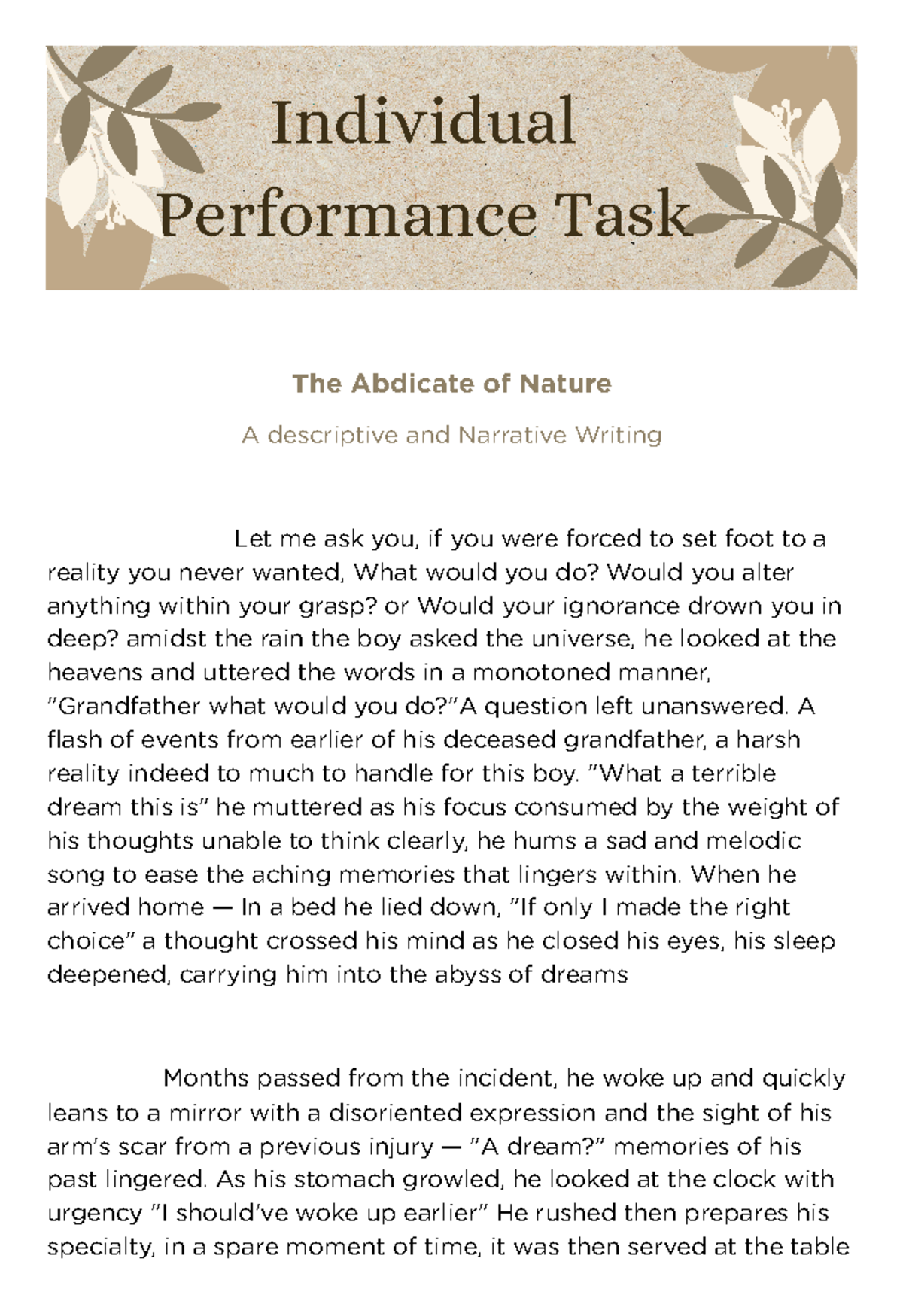 English - descripton - The Abdicate of Nature A descriptive and ...