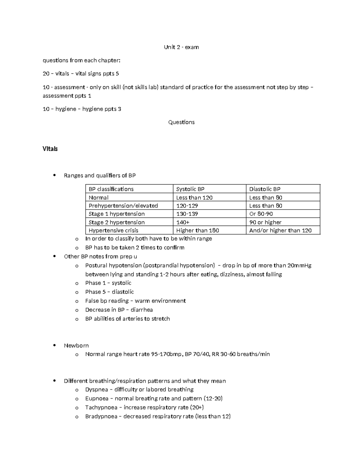 Unit 2 exam study guide - Unit 2 - exam questions from each chapter: 20 ...
