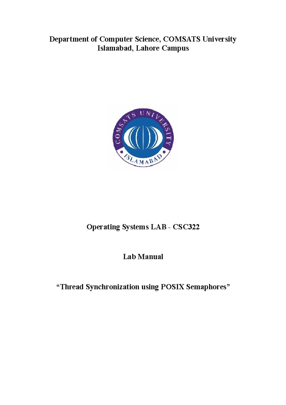 Lab Manual Posix Semaphores Department Of Computer Science Comsats University Islamabad