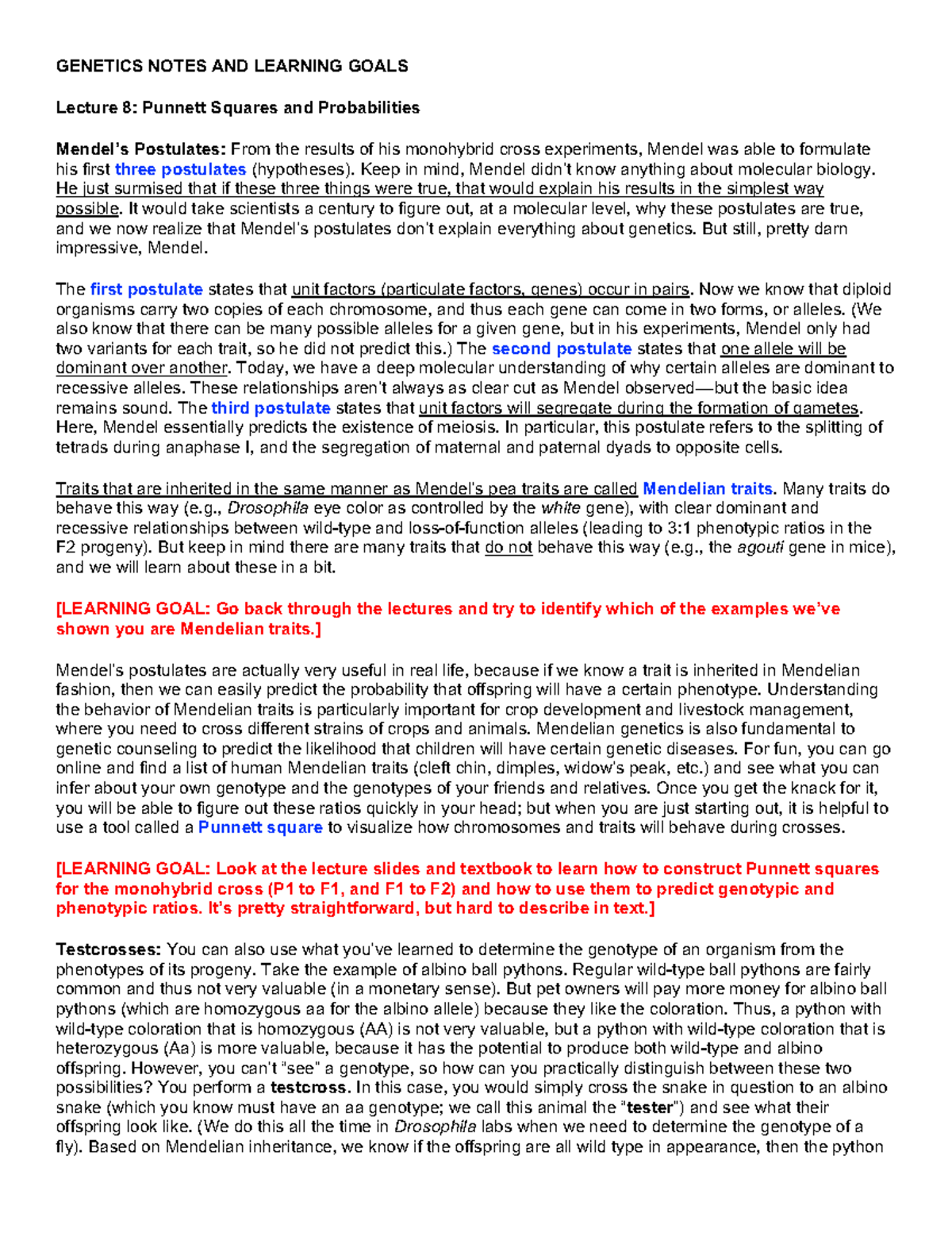Genetics notes 8 - Punnett squares and probabilities - GENETICS NOTES ...