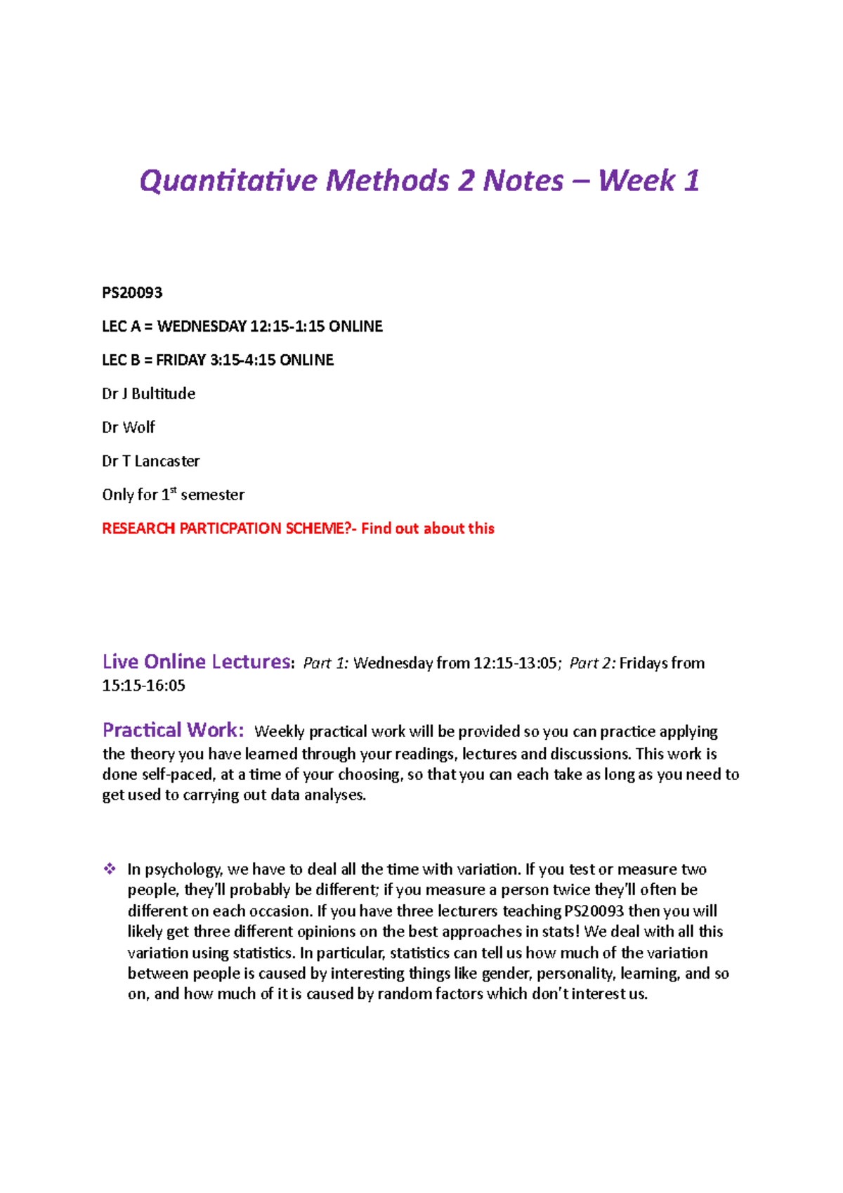 Week 1 Notes Intro Lec A And Lec B Quantitative Methods 2 Notes Week 1 Ps Lec A