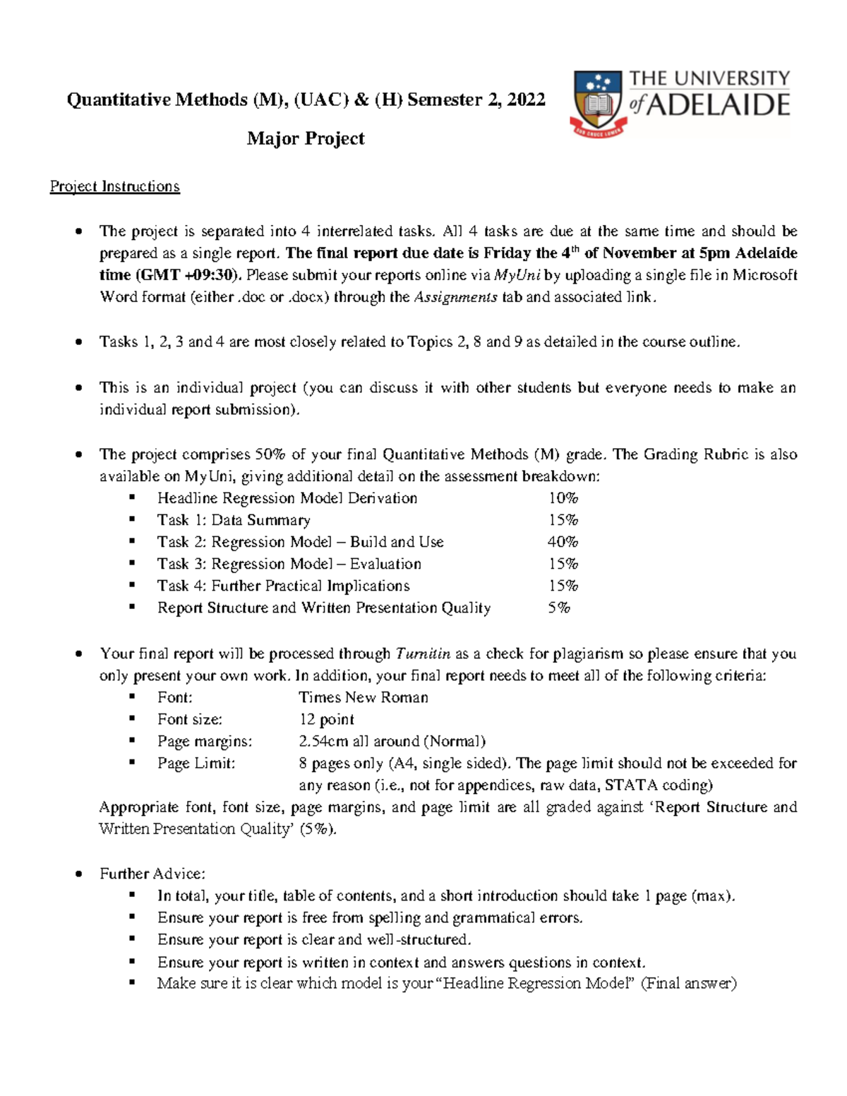 Major Project - Case Study Brief - 260922 - Quantitative Methods (M ...