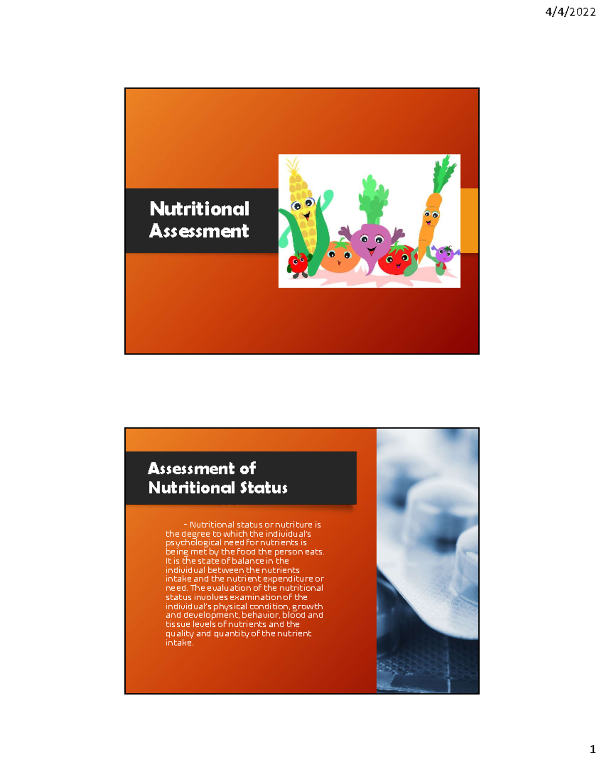 Nutritional assessment - Nutritional Assessment Assessment of ...