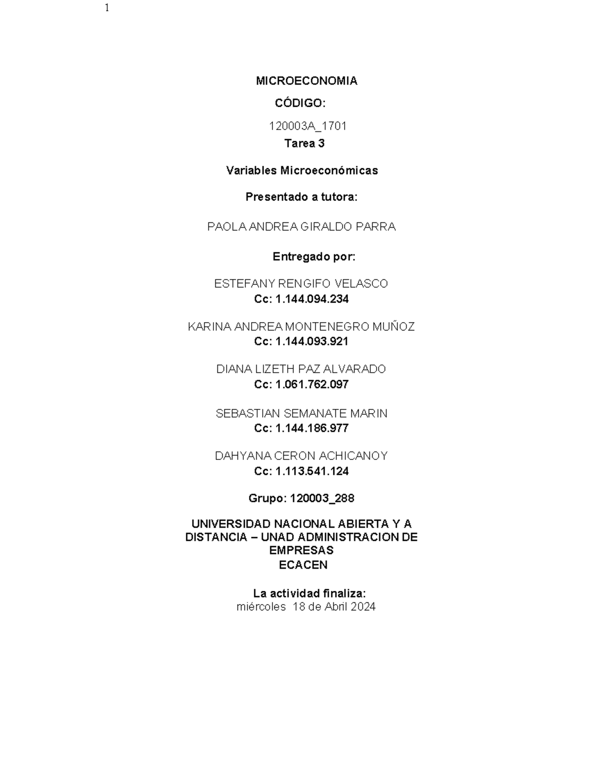 Tarea 3 Variables Microeconómicas - 1 MICROECONOMIA CÓDIGO: 120003A ...