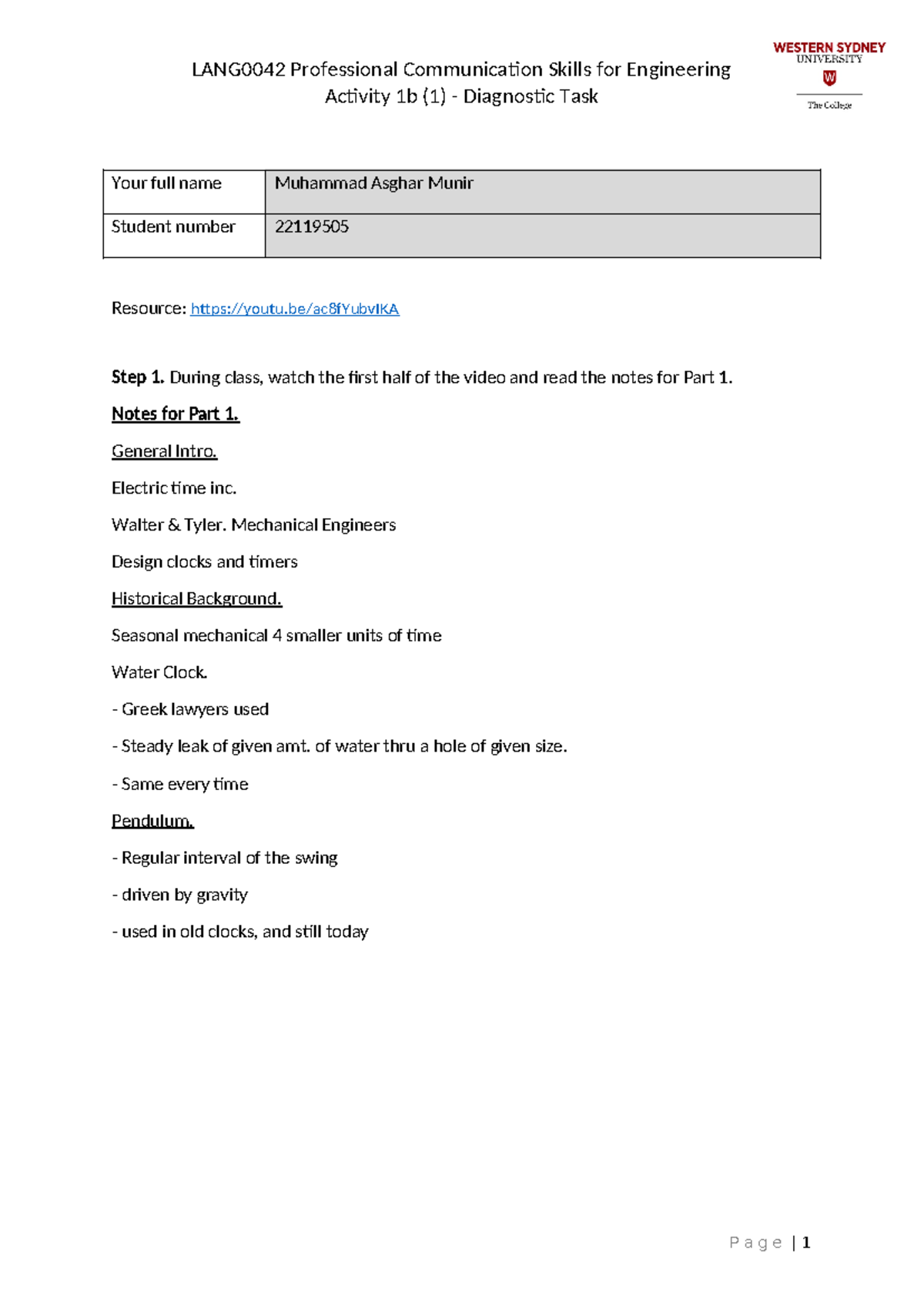 LANG0042 PCS4E Week 01 - Activity 1b(1) - Diagnostic task - Activity 1b ...