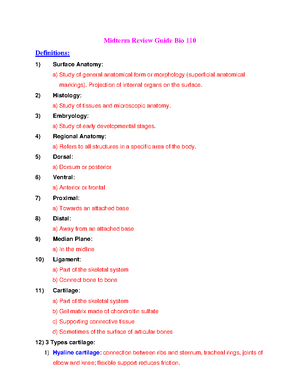 Midterm Revised by Dr Guide Bio 110 - AW 1 - Midterm Review Guide Bio ...