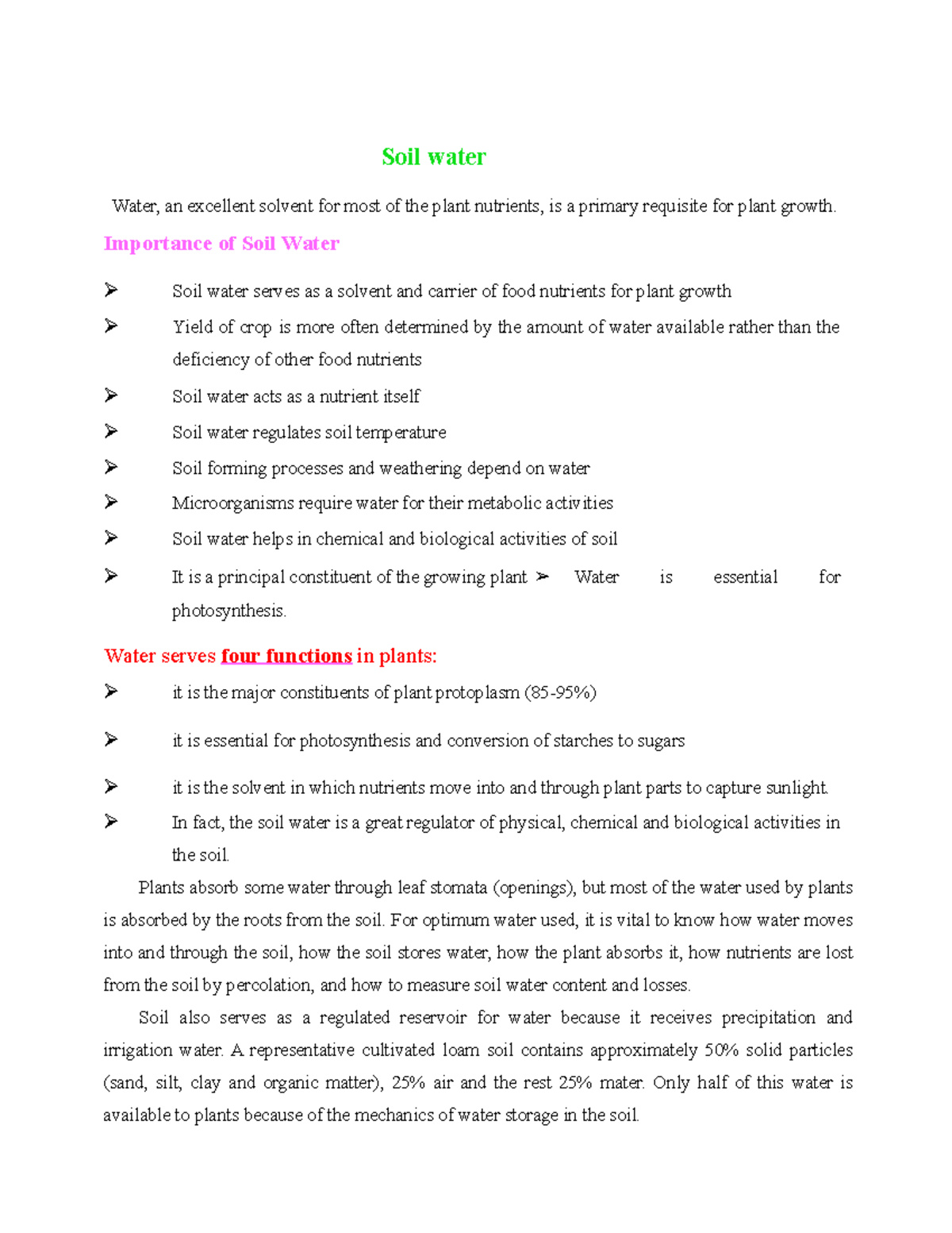Soil water - Soil water Water, an excellent solvent for most of the ...