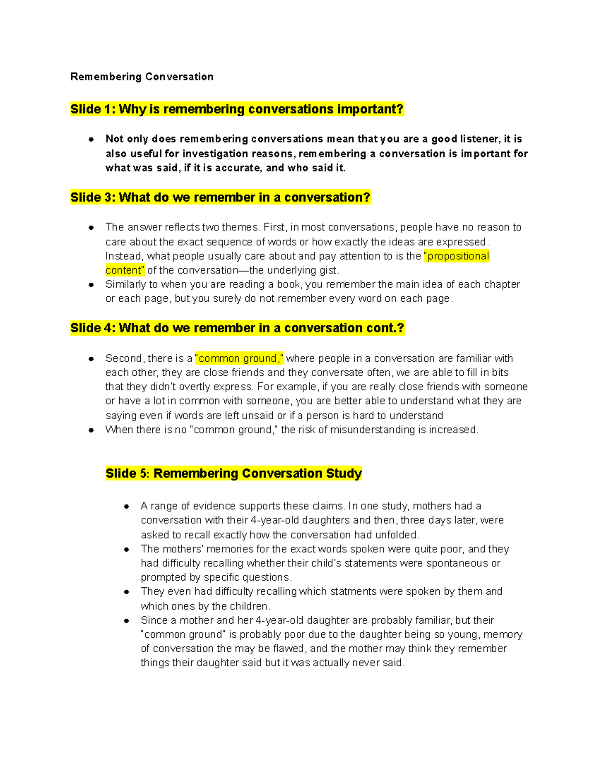 Cognition notes - Slide 1: Why is remembering conversations important ...