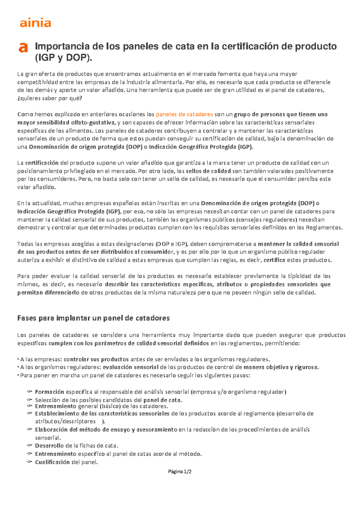 Ainia Qué es el Panel de Cata - Página 1/ Importancia de los paneles de ...