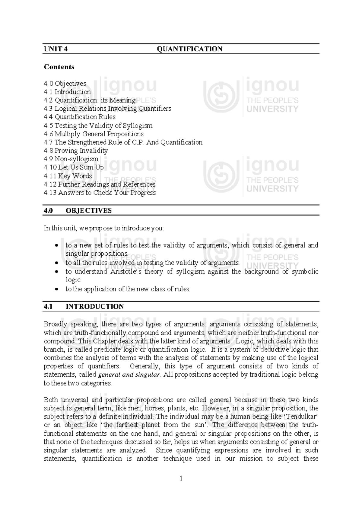Unit-4 - UNIT 4 QUANTIFICATION Contents 4 Objectives 4 Introduction 4 ...