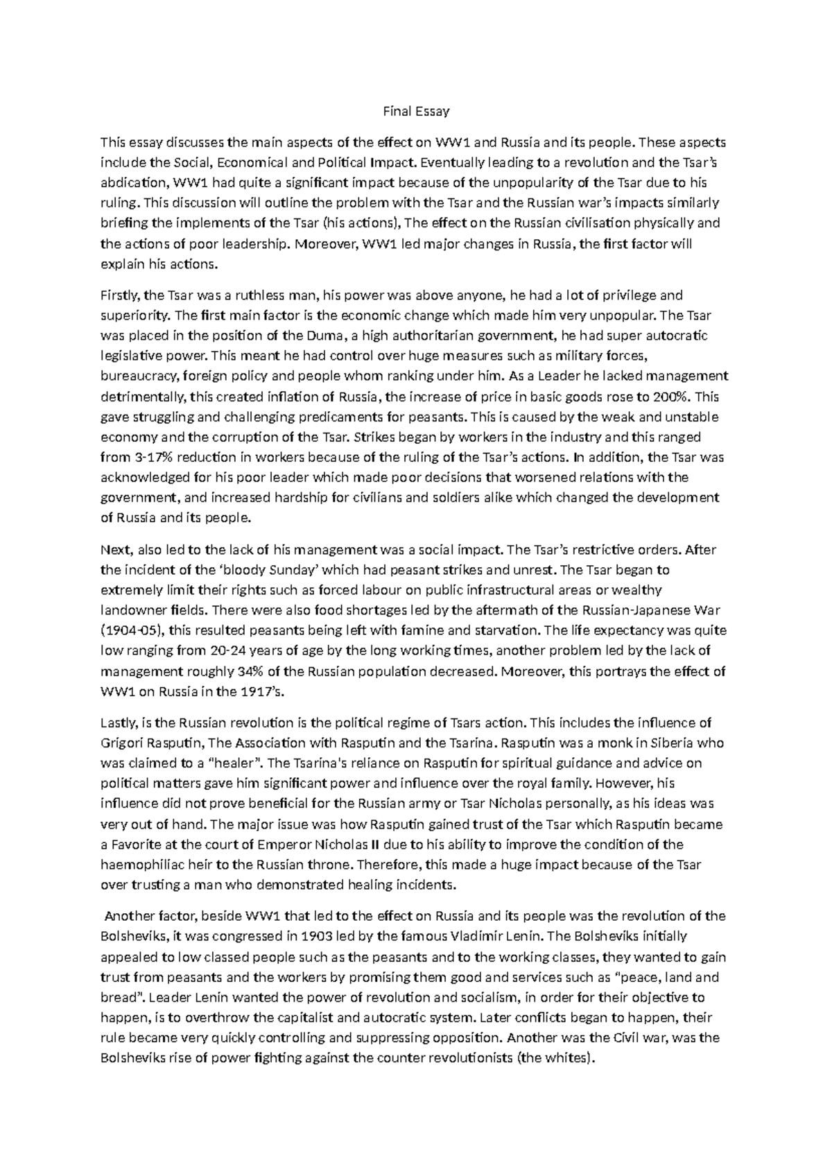 Final Essay history - dwad - Final Essay This essay discusses the main ...