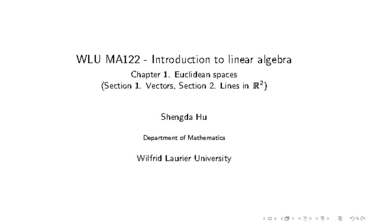 Vector Geometry-01 - notes - WLU MA122 - Introduction to linear algebra ...