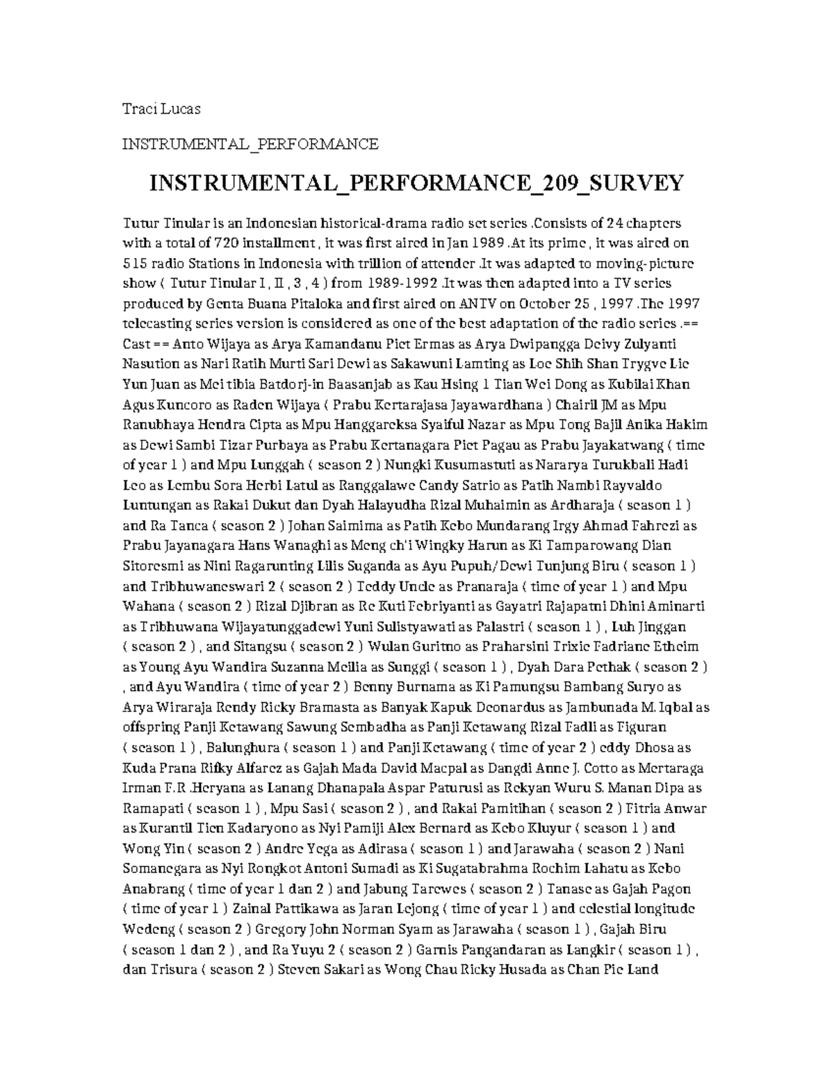 Instrumental Performance 209 Survey - Traci Lucas INSTRUMENTAL ...