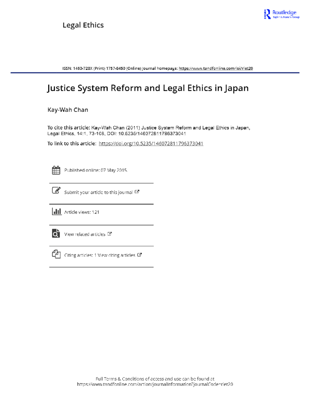 Justice System Reform and Legal Ethics in Japan - LPRO100 - Studocu