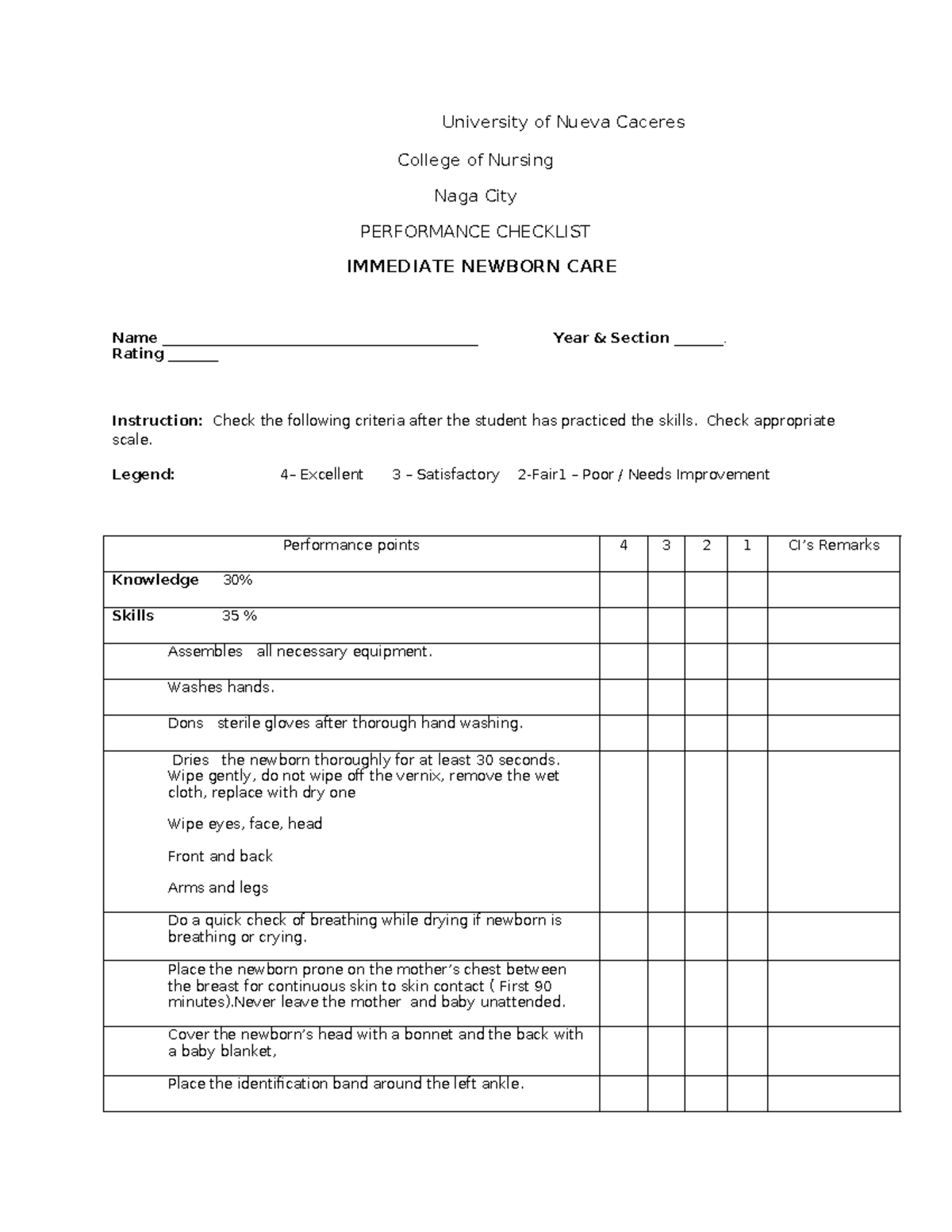 107 Immediate Newborn CARE - University of Nueva Caceres College of ...