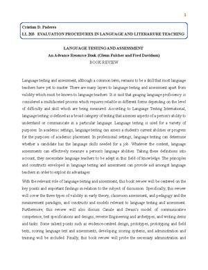 language testing - SUBJECT ACTIVITIES LL 201 2 Book Reviews -5-8 pages ...