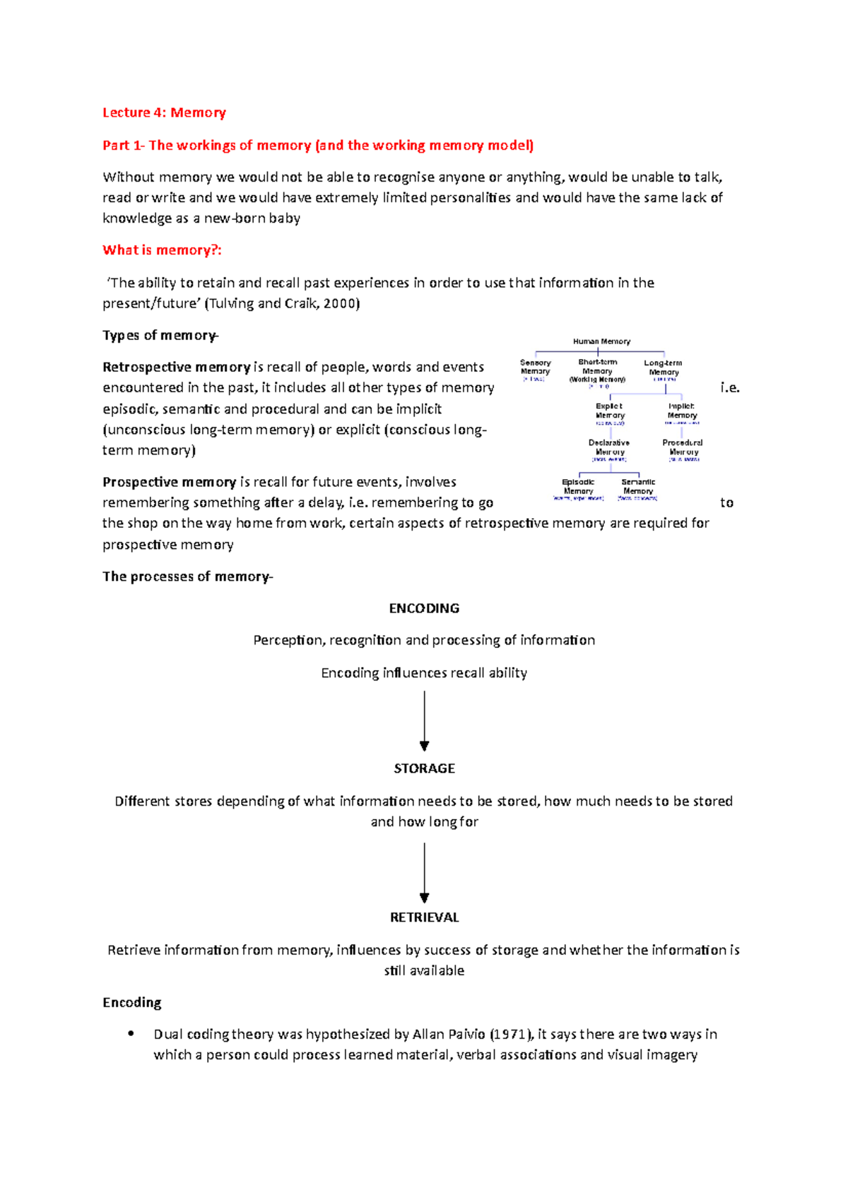 Cognitive psychology- Memory (including models and forgetting ...