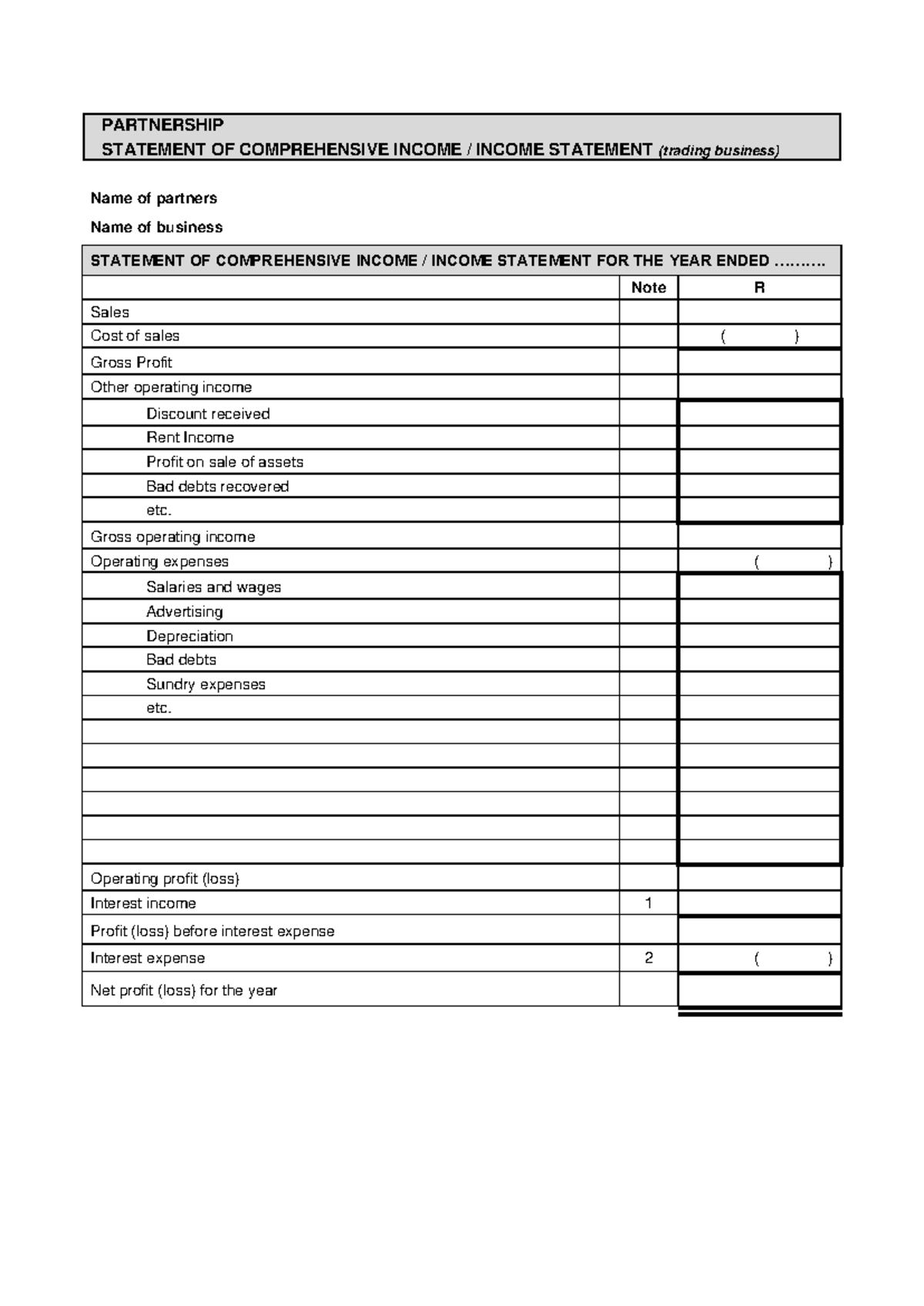 Partnership Formats of fin statements - PARTNERSHIP STATEMENT OF ...