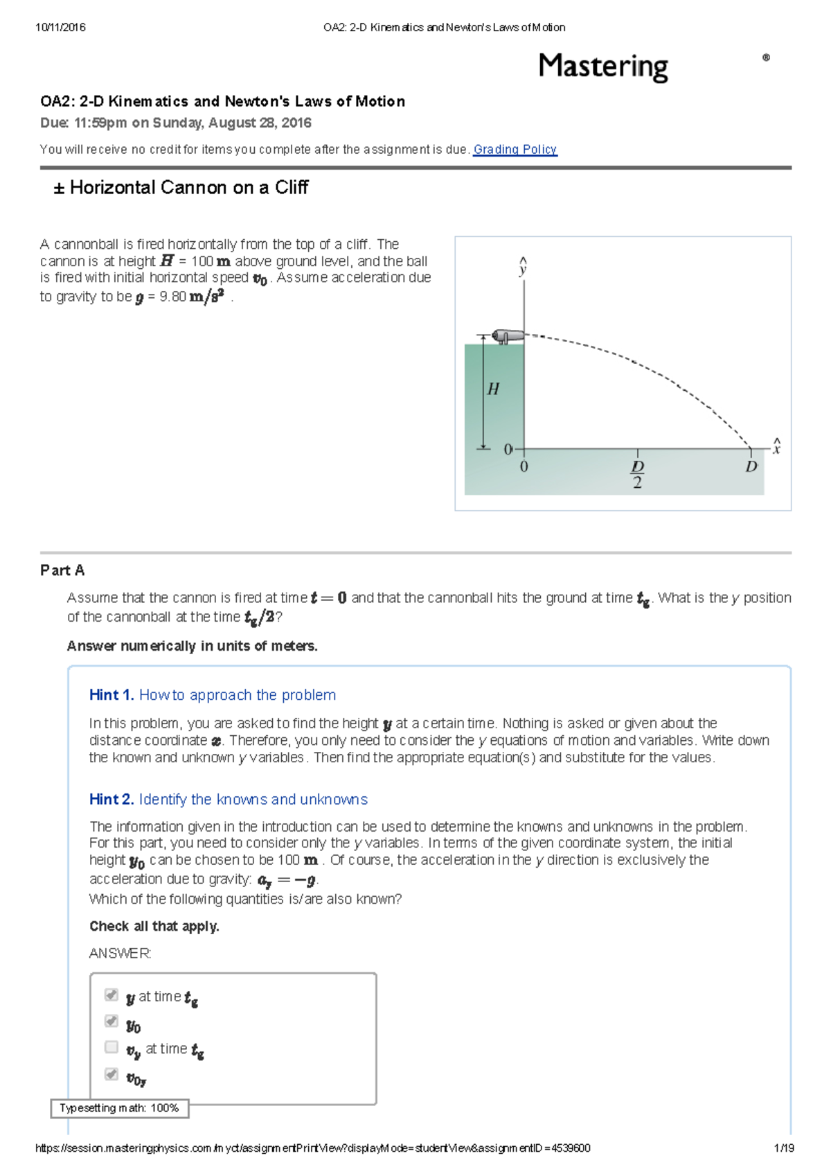 OA2 2-D Kinematics and Newton's Laws of Motion - Grading Policy ± ...