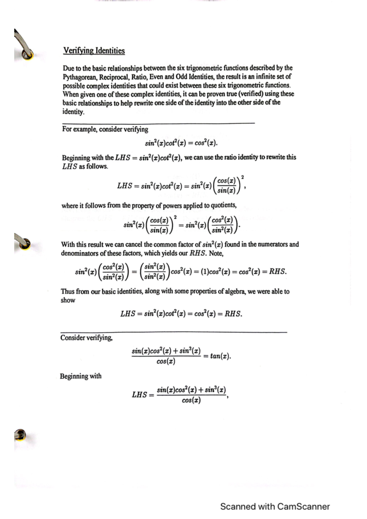 Math 132 Verifying Identities - MATH 132 - Studocu
