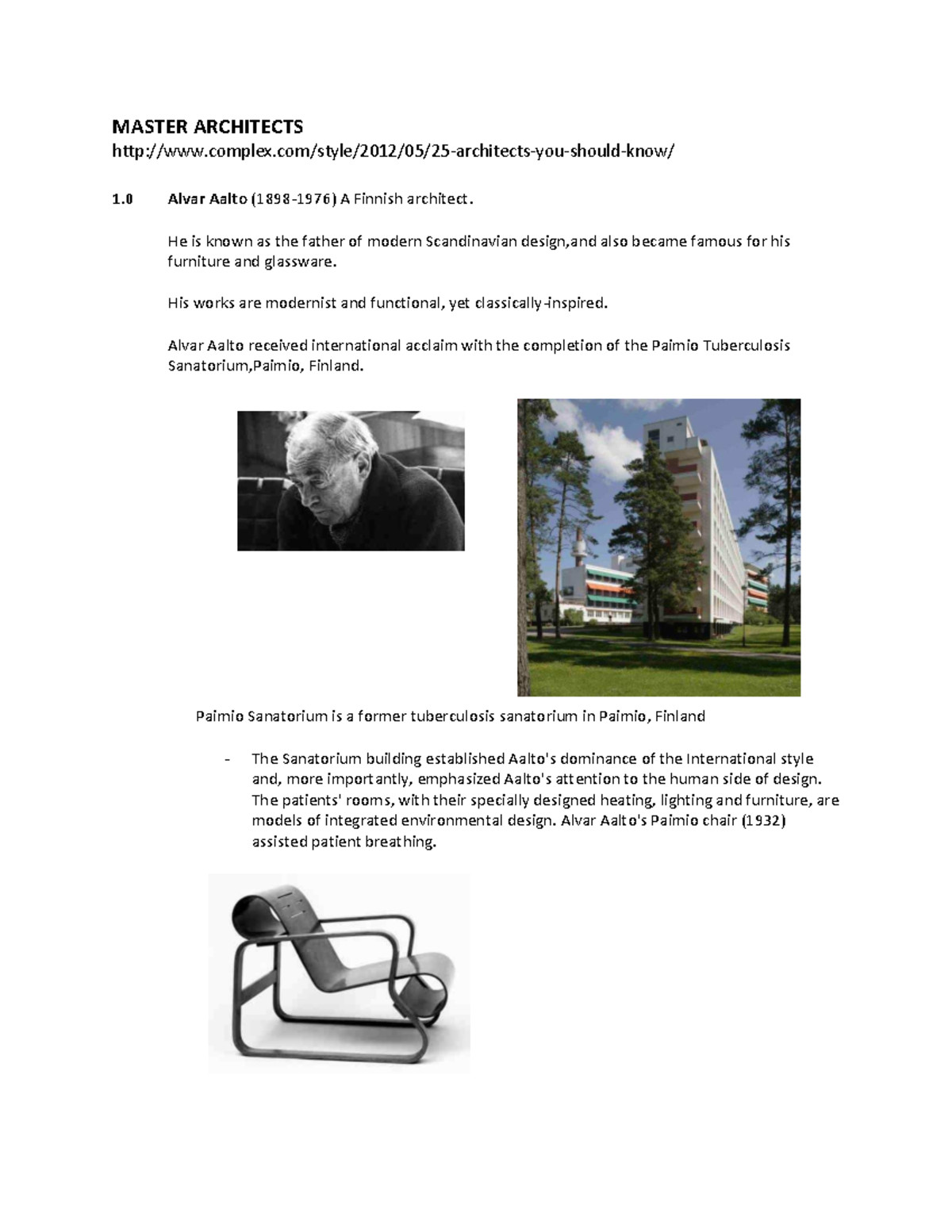 Master Architects AND Their Famous Works - MASTER ARCHITECTS - Studocu