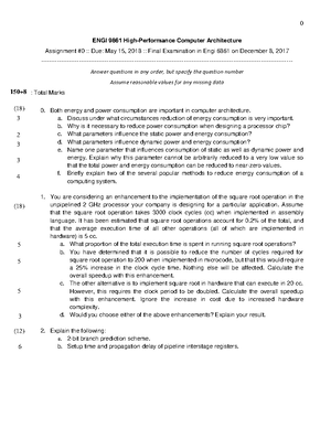 Solutions Assignment #1 - ENGI 9861 High Performance Computer Architecture Solutions for ...