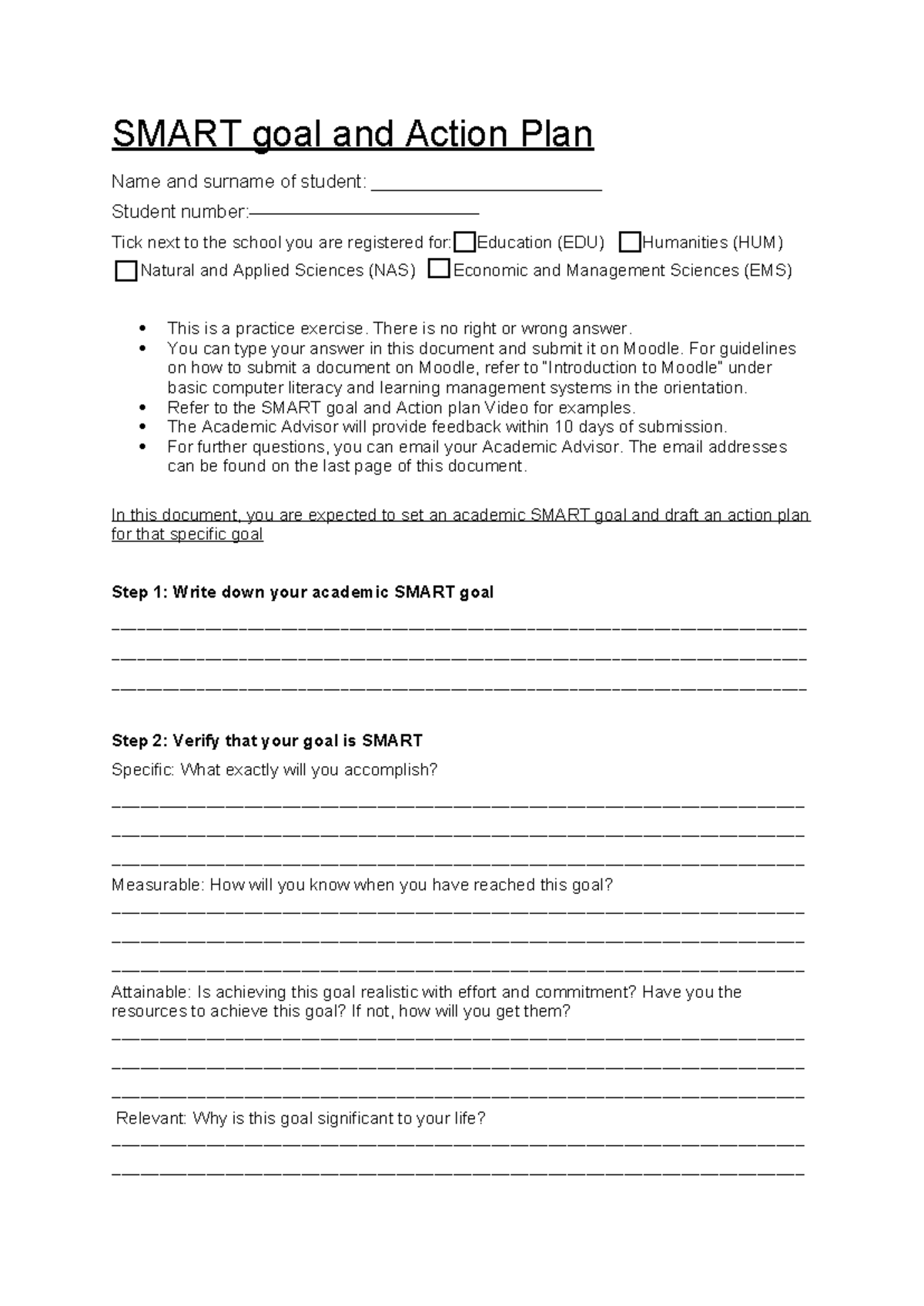 Smart goal and Action Plan Template - SMART goal and Action Plan Name ...